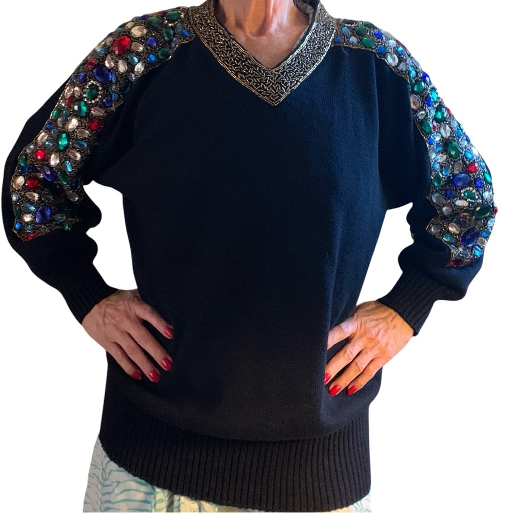 Vintage Bonnie Boerer Jeweled Sleeve Sweater, Size M - Gem